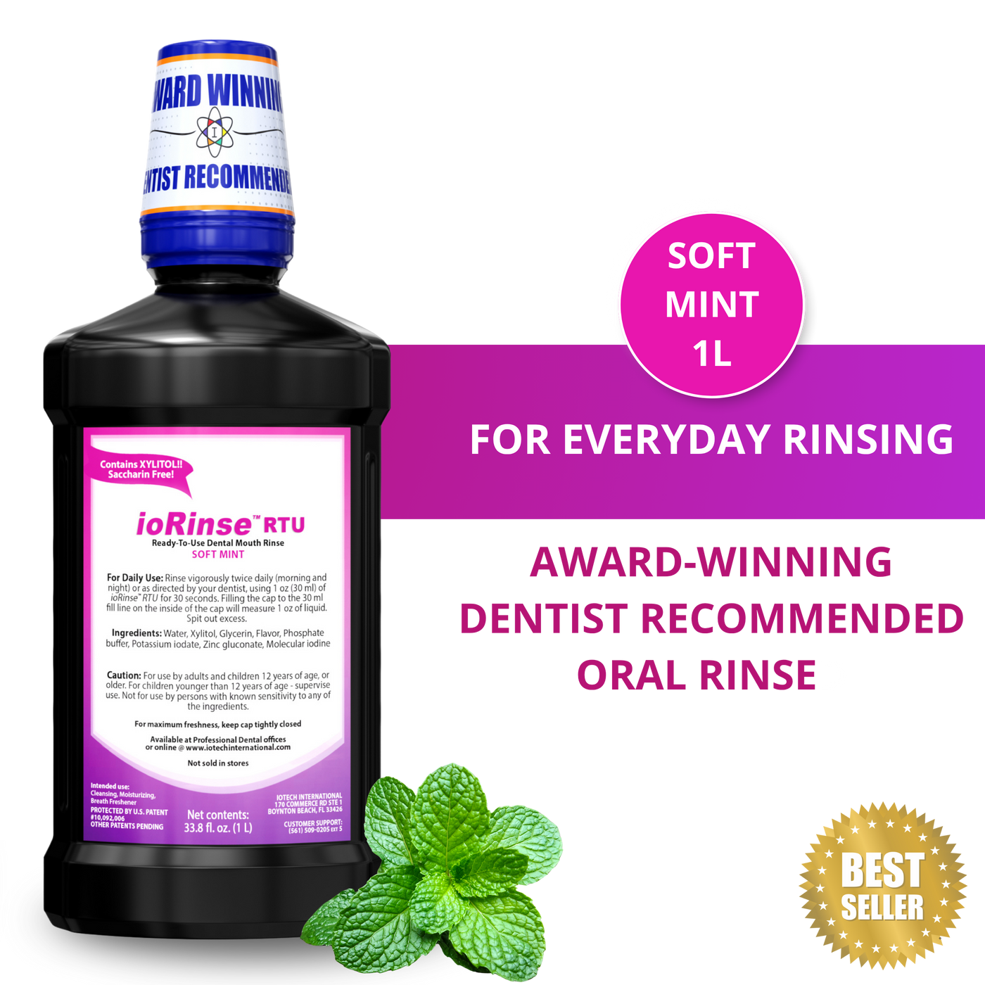 ioRinse™ RTU Ready-To-Use Mouth Rinse - Soft Mint - 1L Bottle